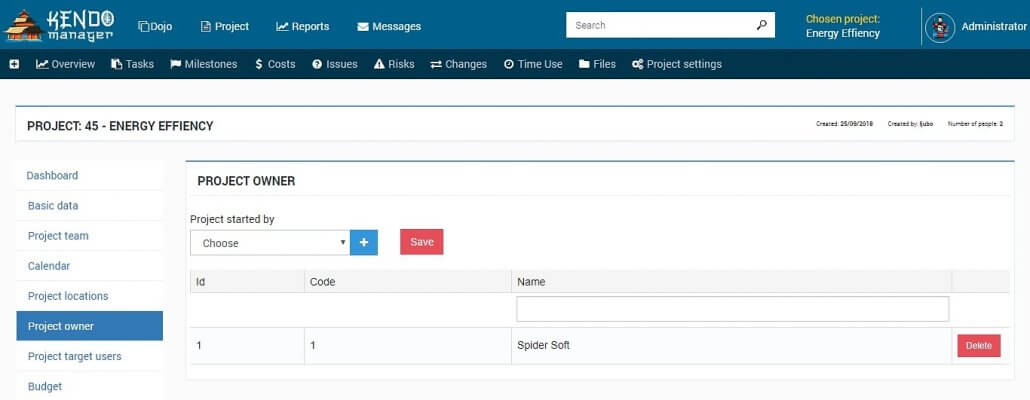 Project owner - Kendo manager