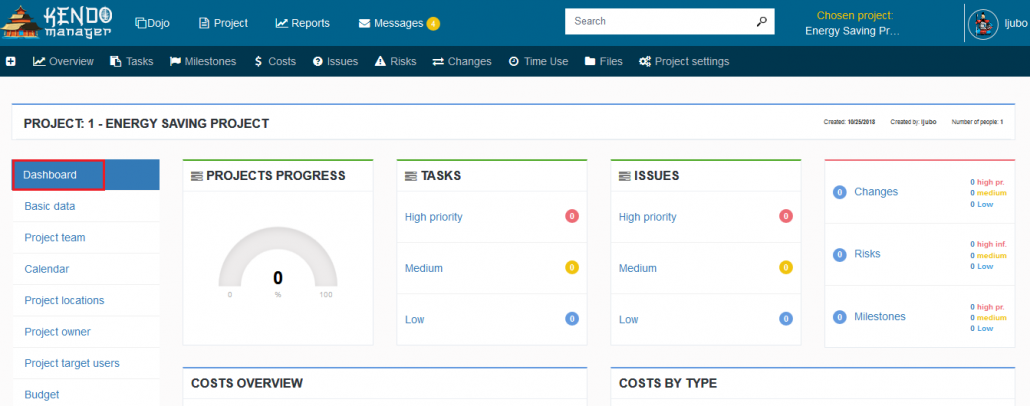 Creation a project | Kendo Manager